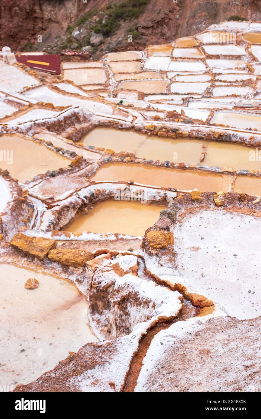 View of the natural salt pools in Las Salineras de Maras in the Sacred ...