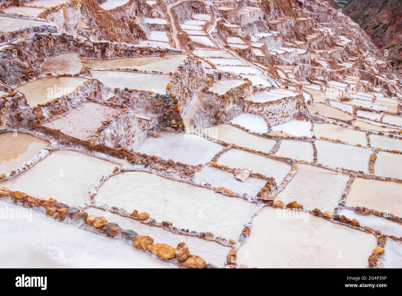 View of the natural salt pools in Las Salineras de Maras in the Sacred ...