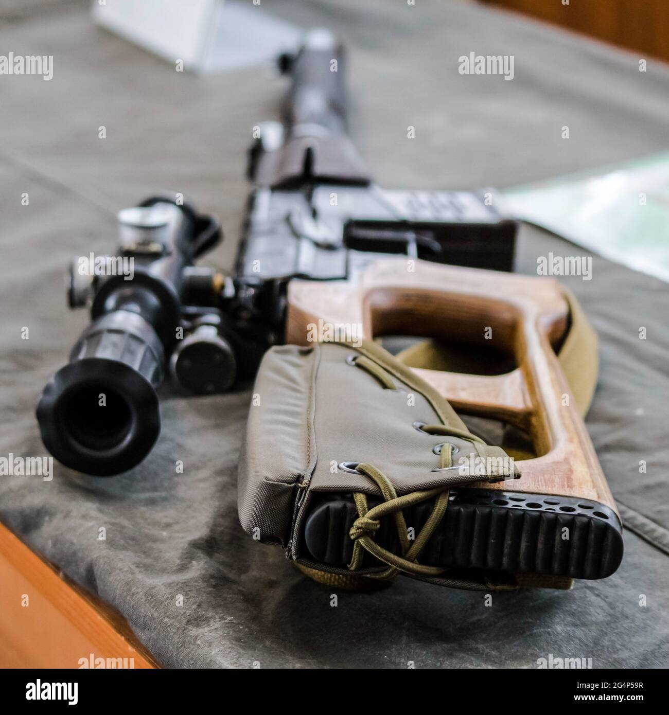 The Vintorez rifle seen on the table during a sniper training class ...