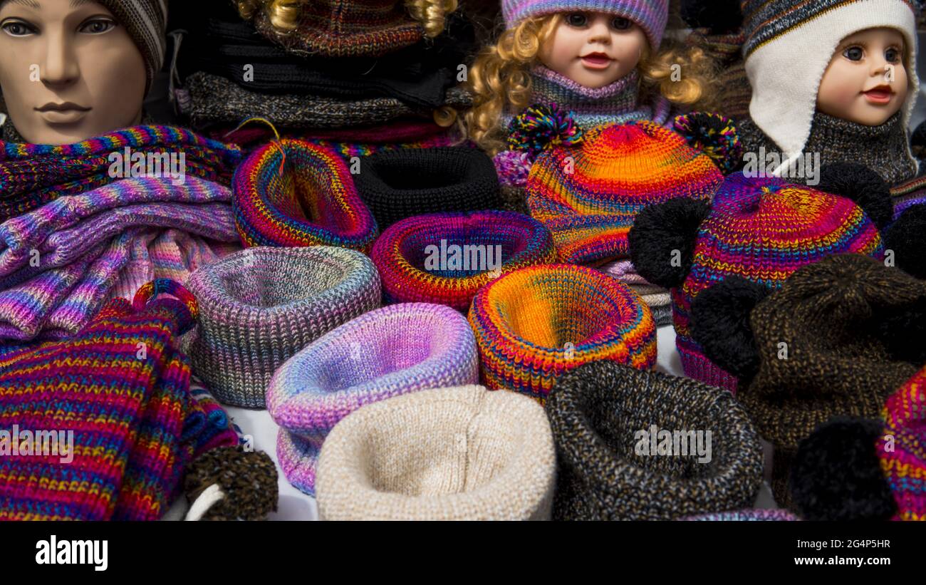 High-angle shot of winter clothes for the cold of the Andes of Peru ...