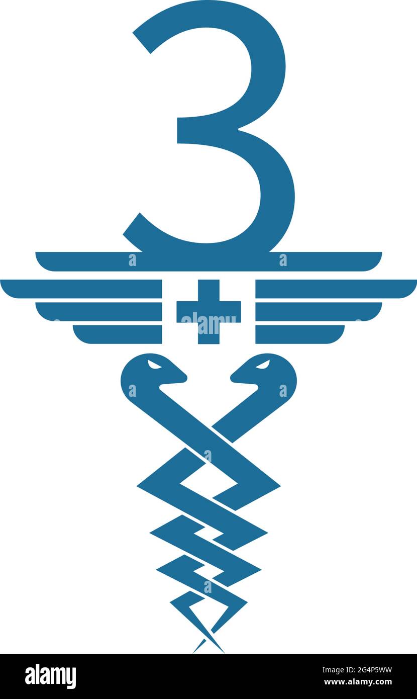 Number 3 with caduceus icon logo design vector template Stock Vector ...