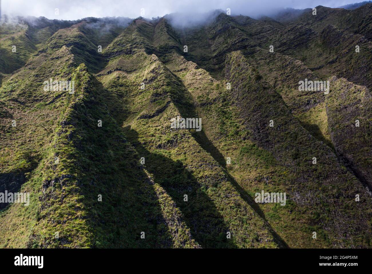 The volcanic cliffs of KALALAU VALLEY along the NA PALI COAST as seen ...