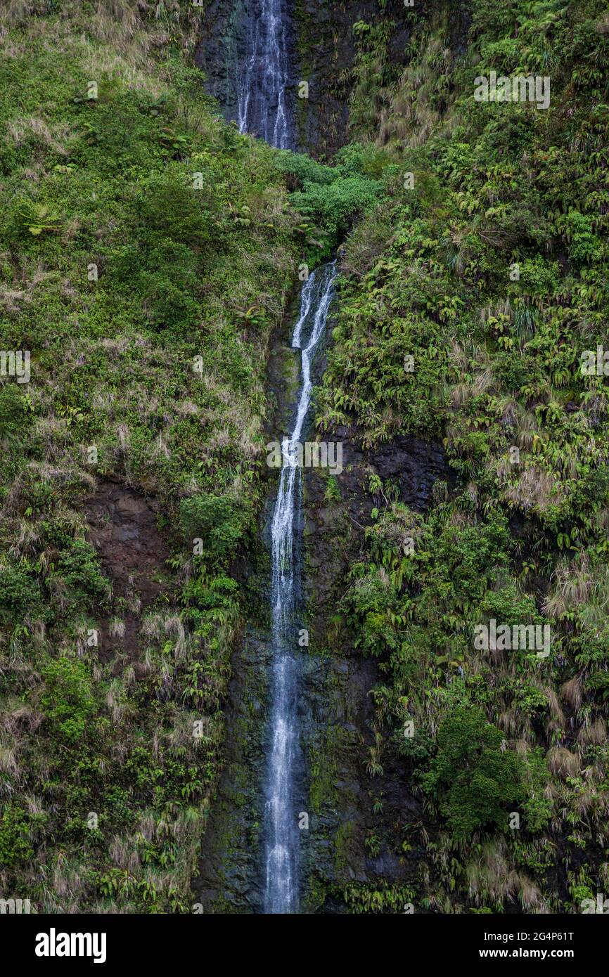Waterfalls at the back of HANALEI VALLEY near the NA PALI COAST as seen ...