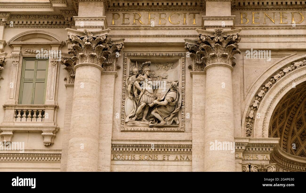 Rome, Trevi neighborhood. Detail of Palazzo Poli, backdrop of Trevi ...