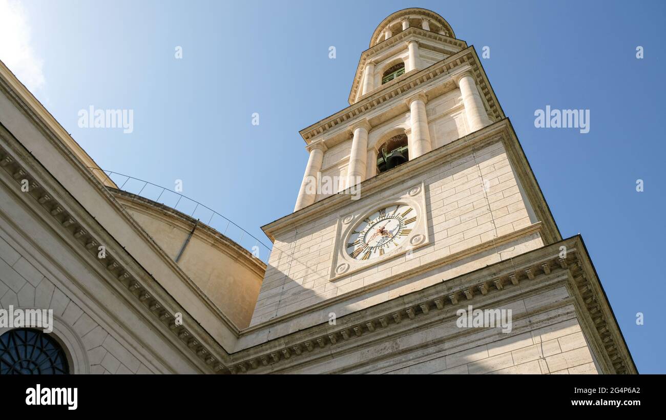 Rome, Ostiense neighborhood. Perspective of the bell Tower of Basilica ...
