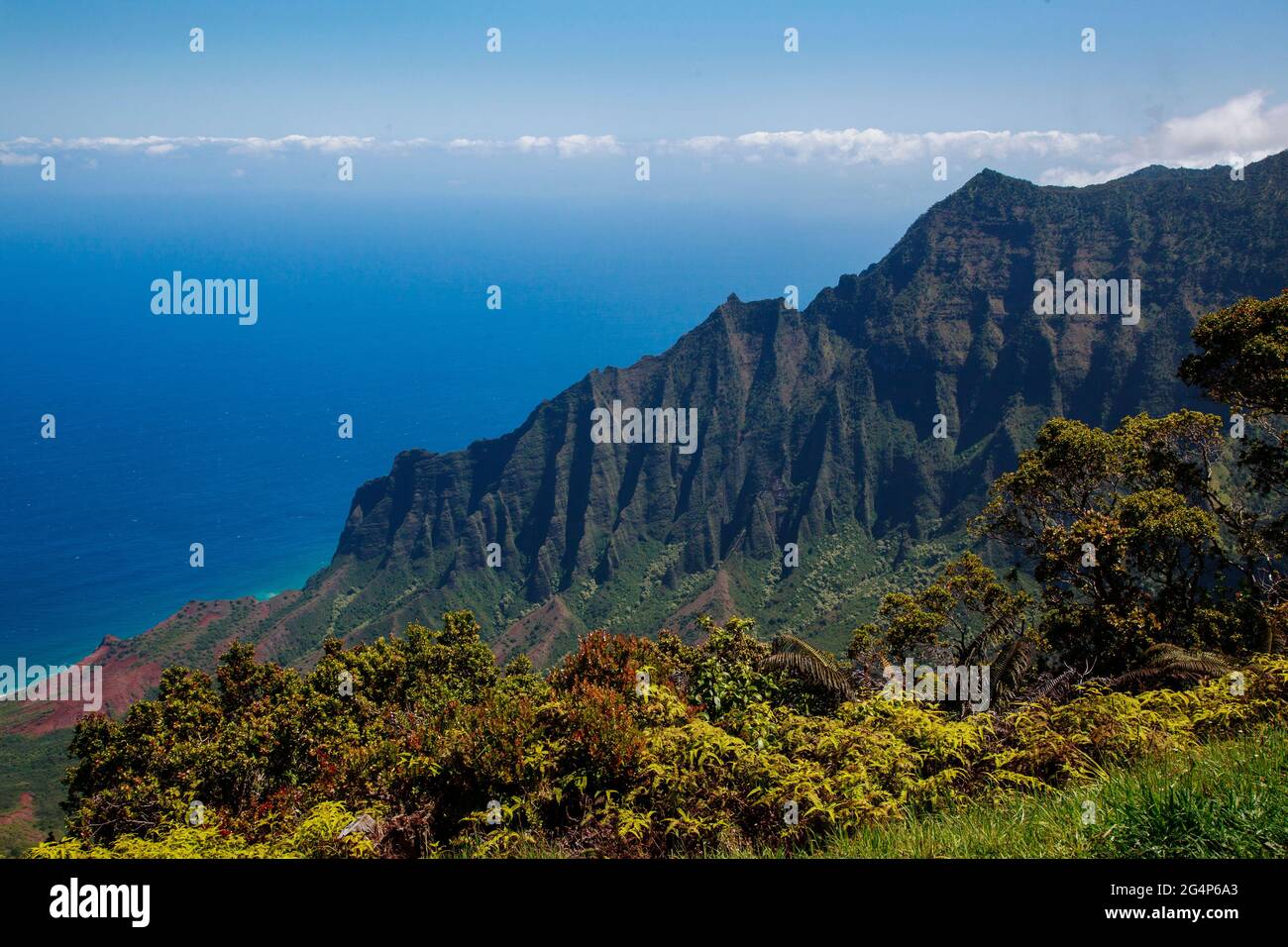 The steep volcanic ridges of KALALAU VALLEY on the NA PALI COAST as ...