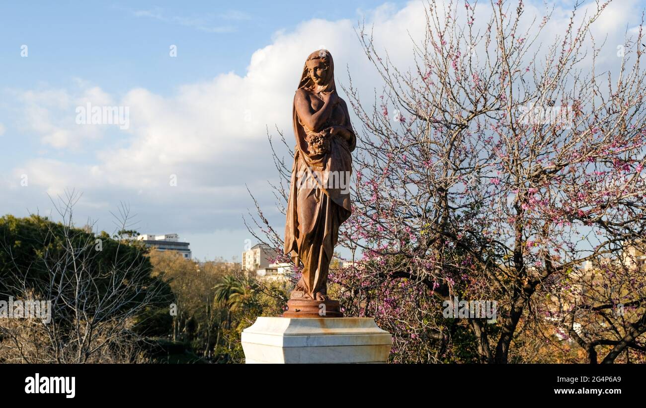Catania, Sicily. One of the various bronze statues at the top section ...