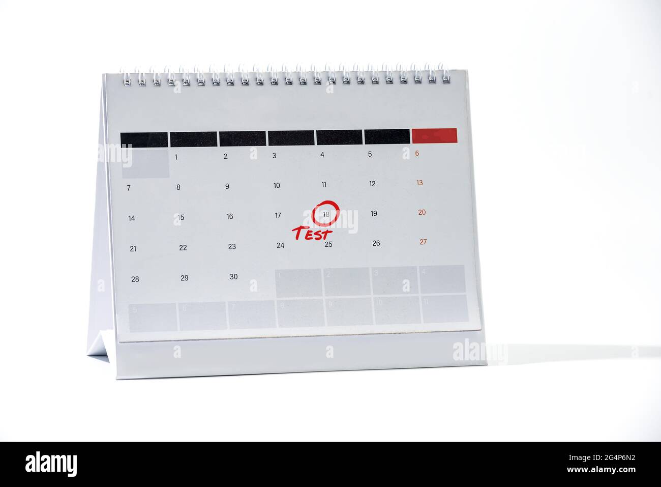 Red circle marking Test date on calendar sheet. Mark on the calendar ...