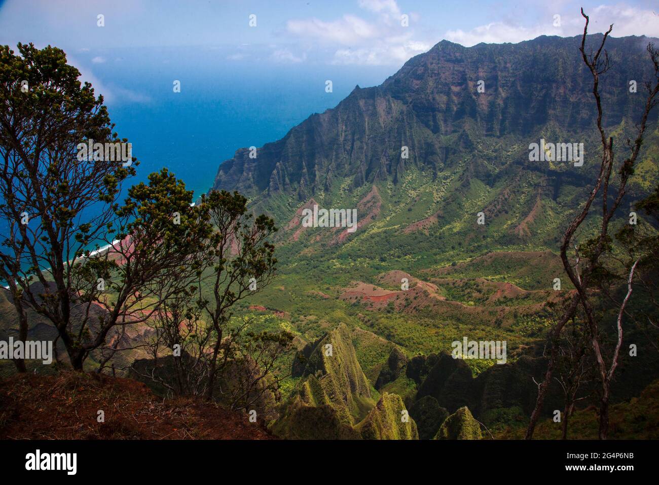 The steep volcanic ridges of KALALAU VALLEY on the NA PALI COAST as ...