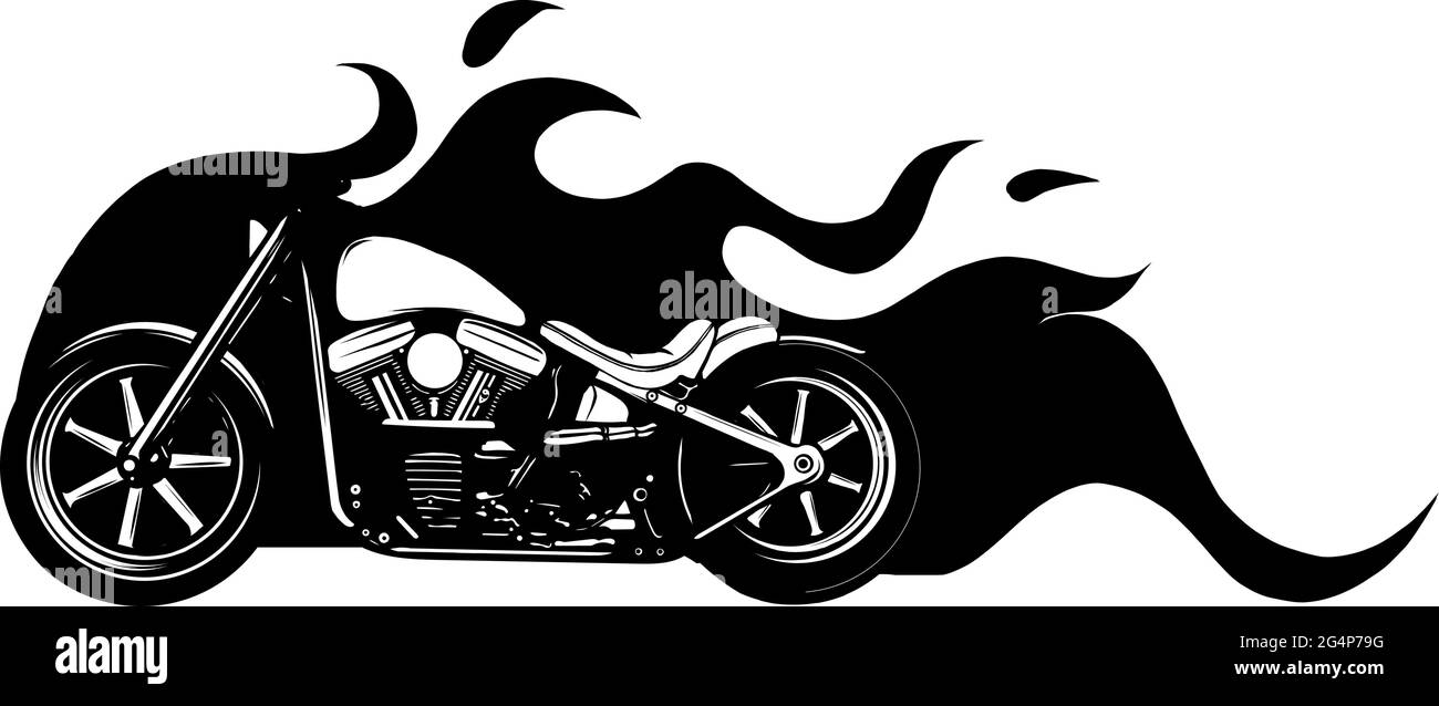 silhouette of custom motorcycle with flames vector illustration design ...
