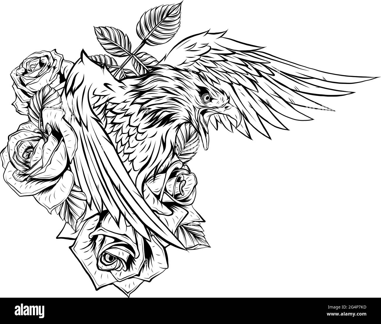 vector illustraion of eagle with flower roses Stock Vector Image & Art ...