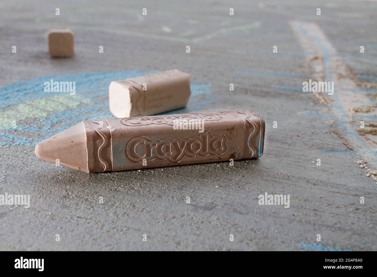 Sidewalk chalk used for some summer fun Stock Photo - Alamy