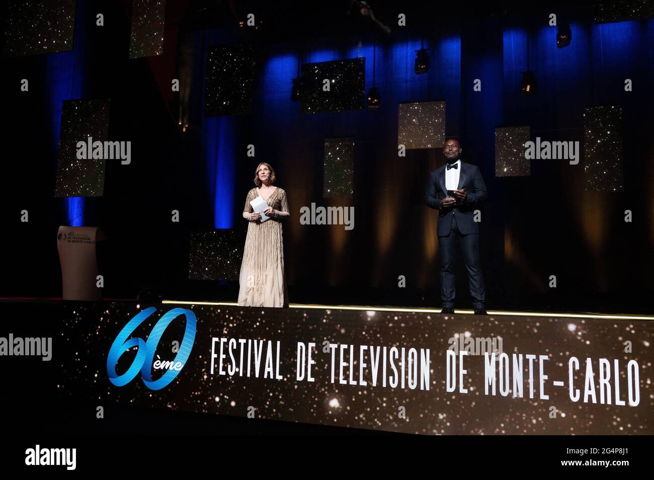 Genie Godula and Jimmy Jean-Louis are seen on stage during the closing ...