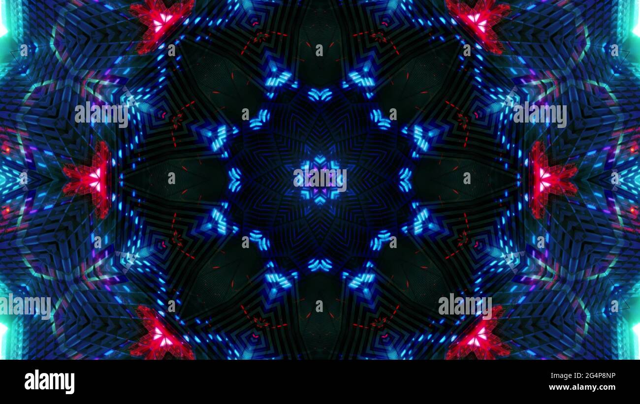 3D rendering of cool futuristic kaleidoscope patterns in blue and red ...