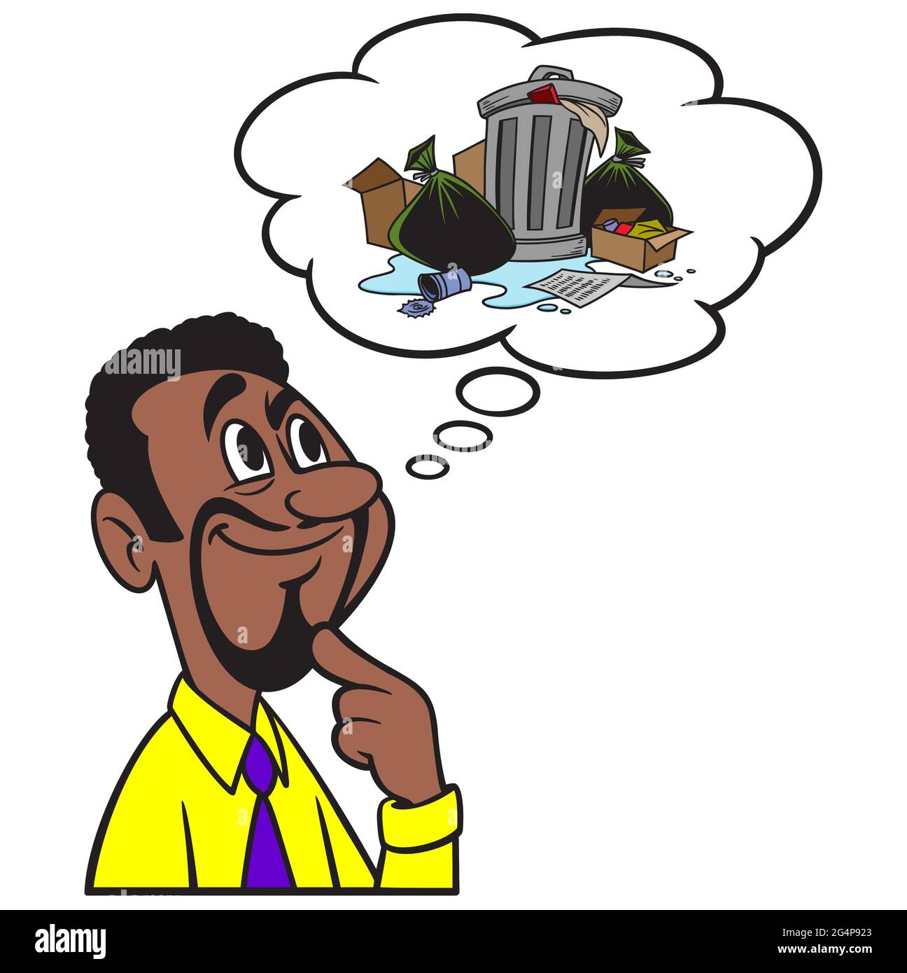 Man thinking about Garbage - A cartoon illustration of a man thinking ...
