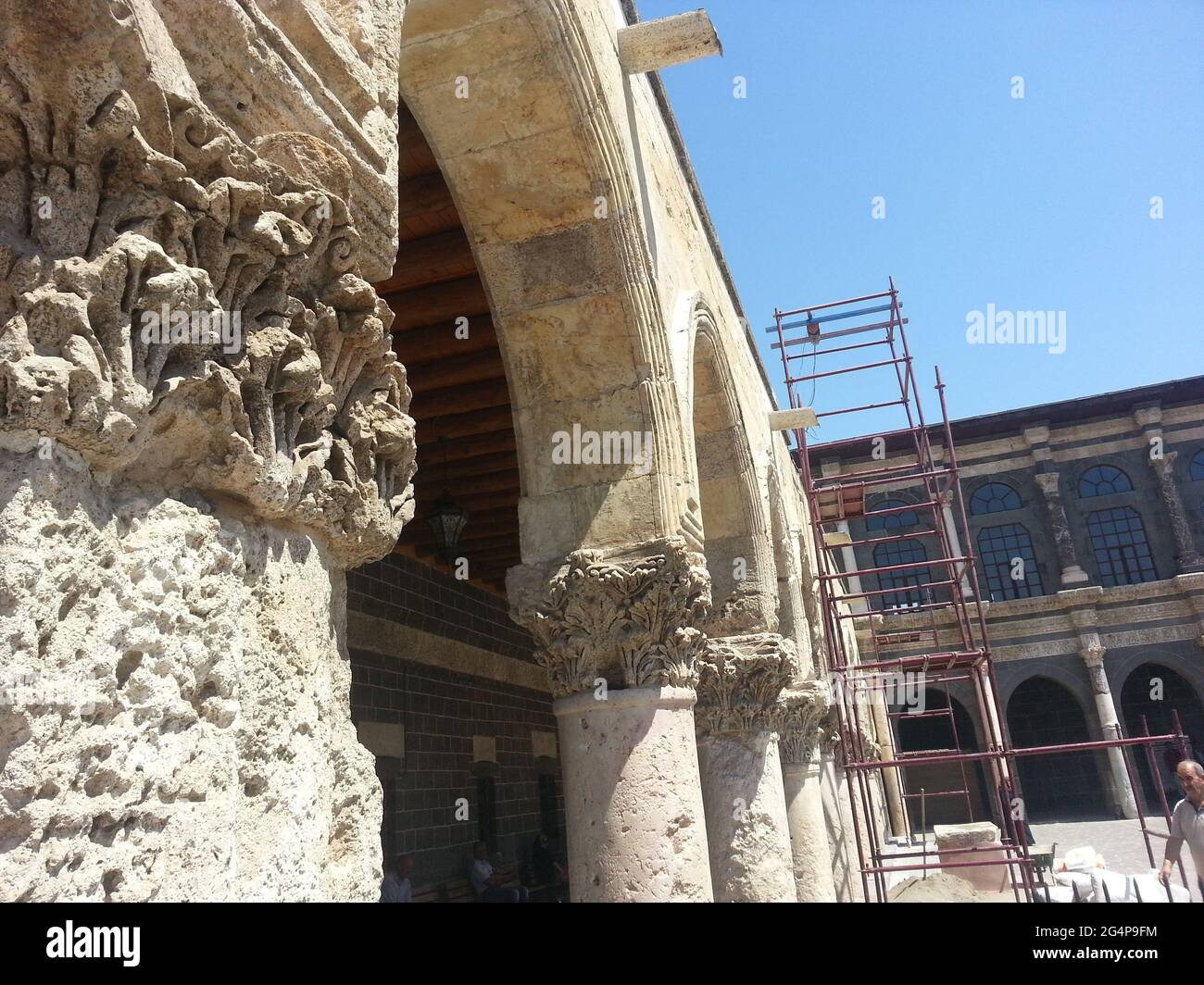 Shot of beautiful architectural monument with stone carvings being ...