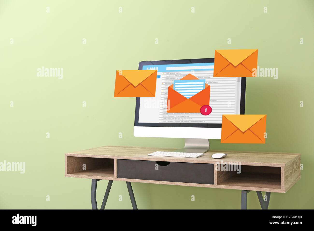 Received email message on screen of computer monitor at workplace Stock ...