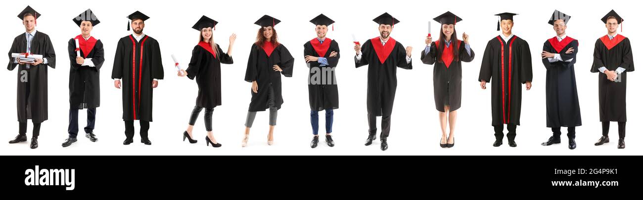Group of graduating students on white background Stock Photo - Alamy