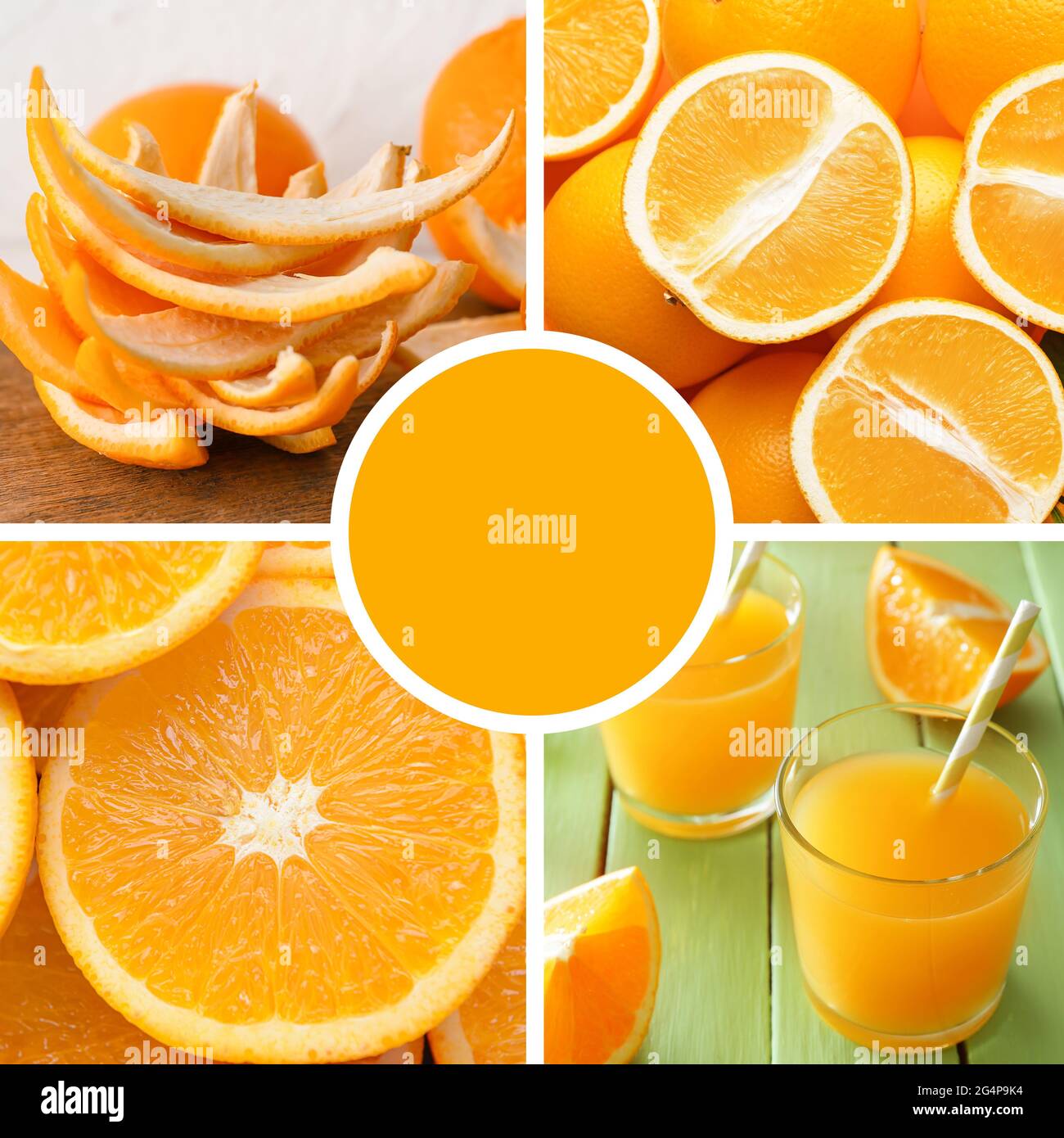 Collage of fresh oranges with color sample Stock Photo - Alamy