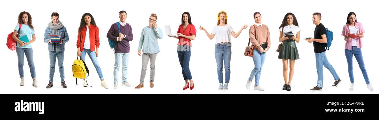 Group of students on white background Stock Photo - Alamy