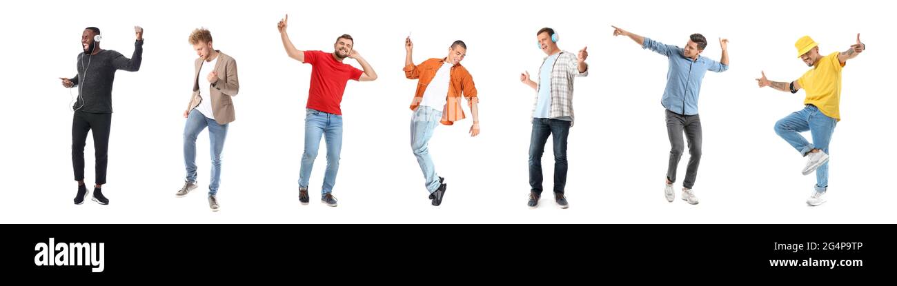 Handsome men dancing against white background Stock Photo - Alamy