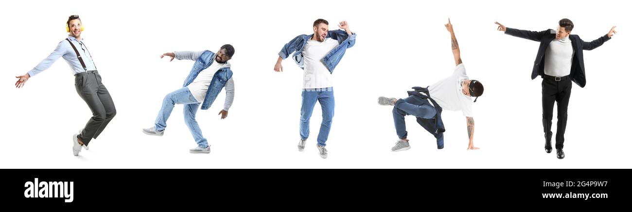 Handsome men dancing against white background Stock Photo - Alamy