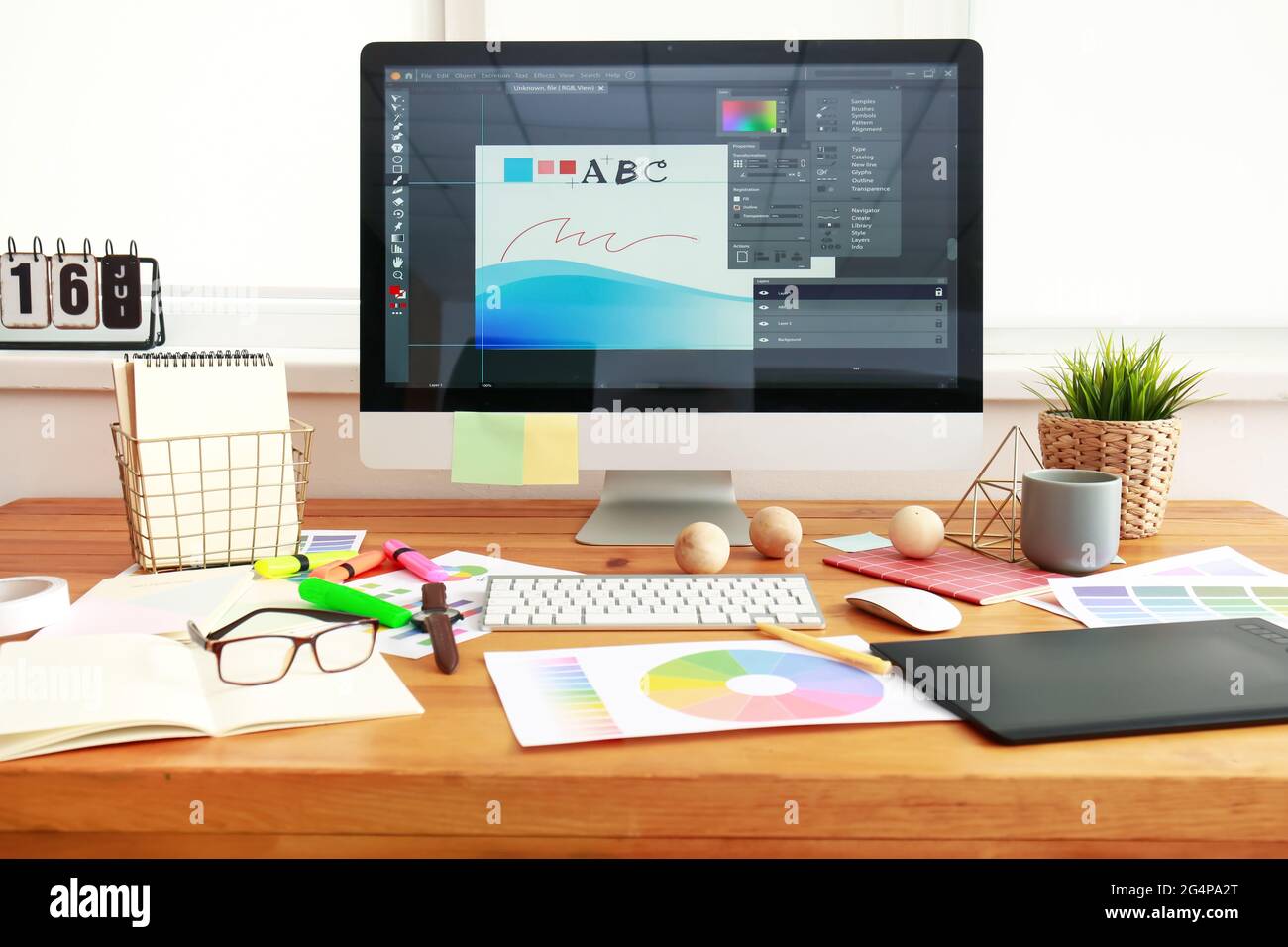 Comfortable workplace of graphic designer in office Stock Photo - Alamy