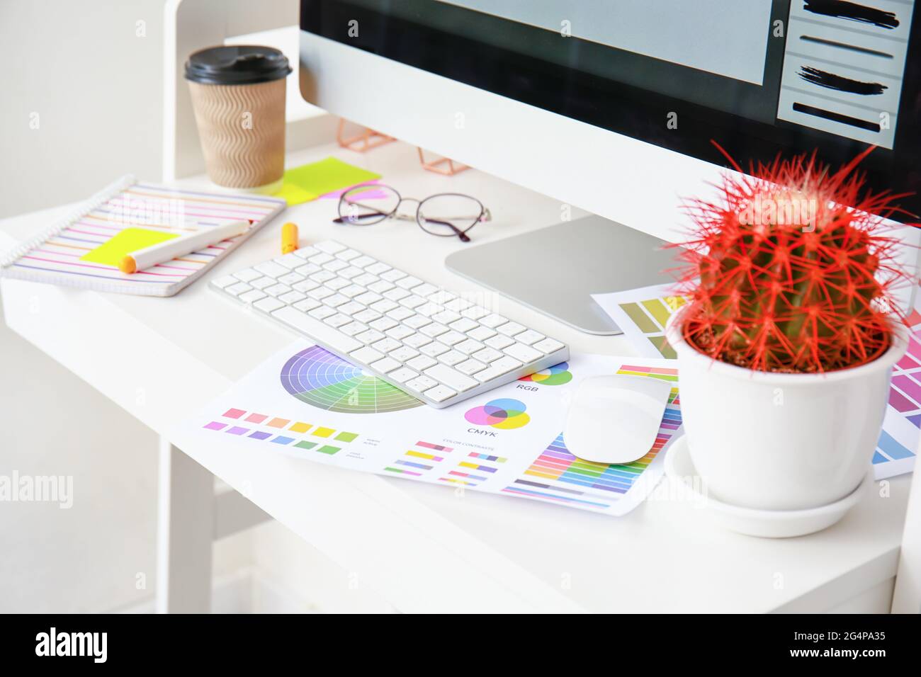 Comfortable workplace of graphic designer in office Stock Photo - Alamy