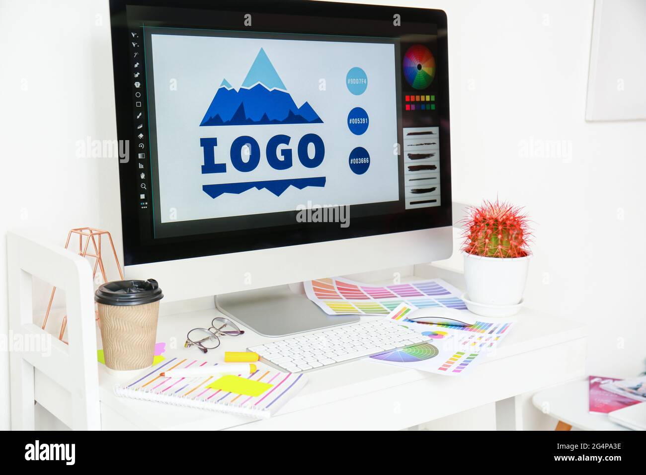 Comfortable workplace of graphic designer in office Stock Photo - Alamy