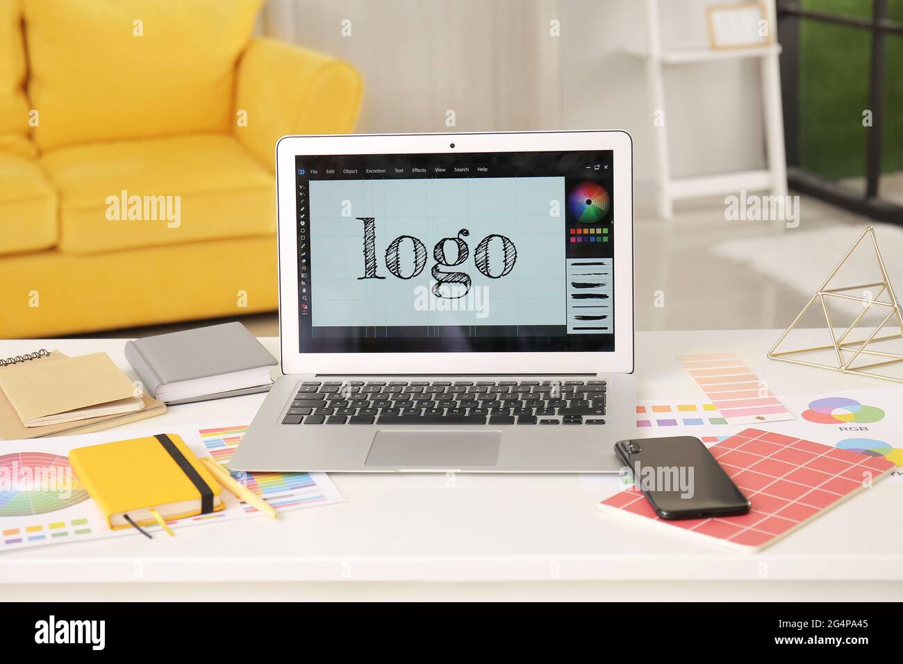 Comfortable workplace of graphic designer in office Stock Photo - Alamy