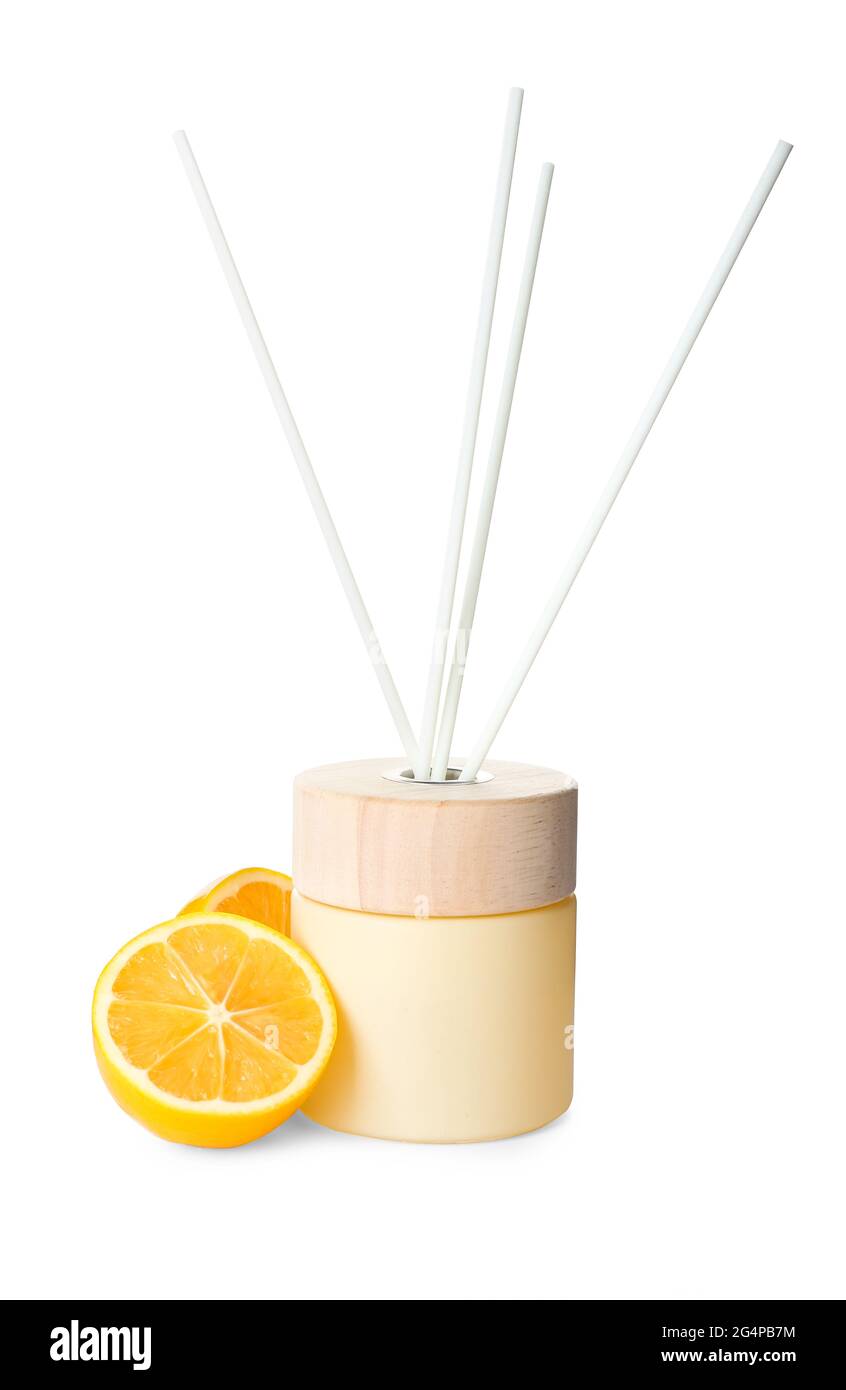 Citrus reed diffuser on white background Stock Photo - Alamy