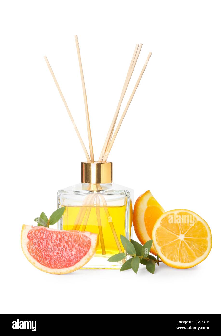 Citrus reed diffuser on white background Stock Photo - Alamy