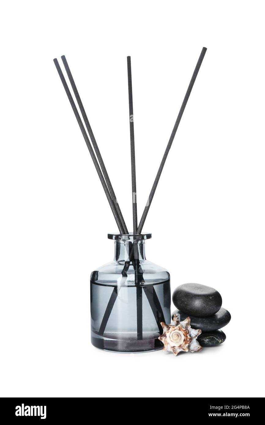 Natural reed diffuser on white background Stock Photo - Alamy
