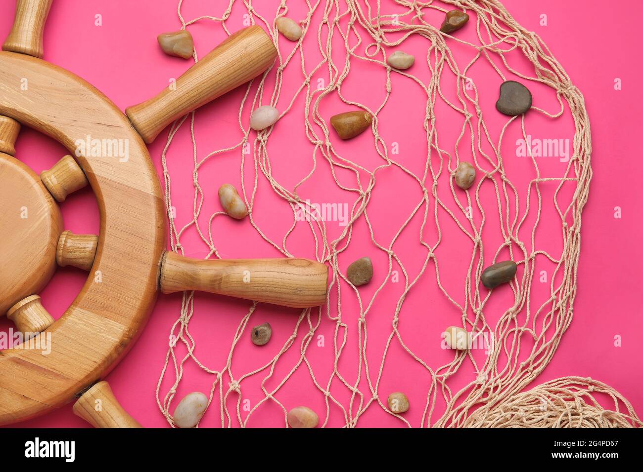 Helm and net on color background Stock Photo - Alamy
