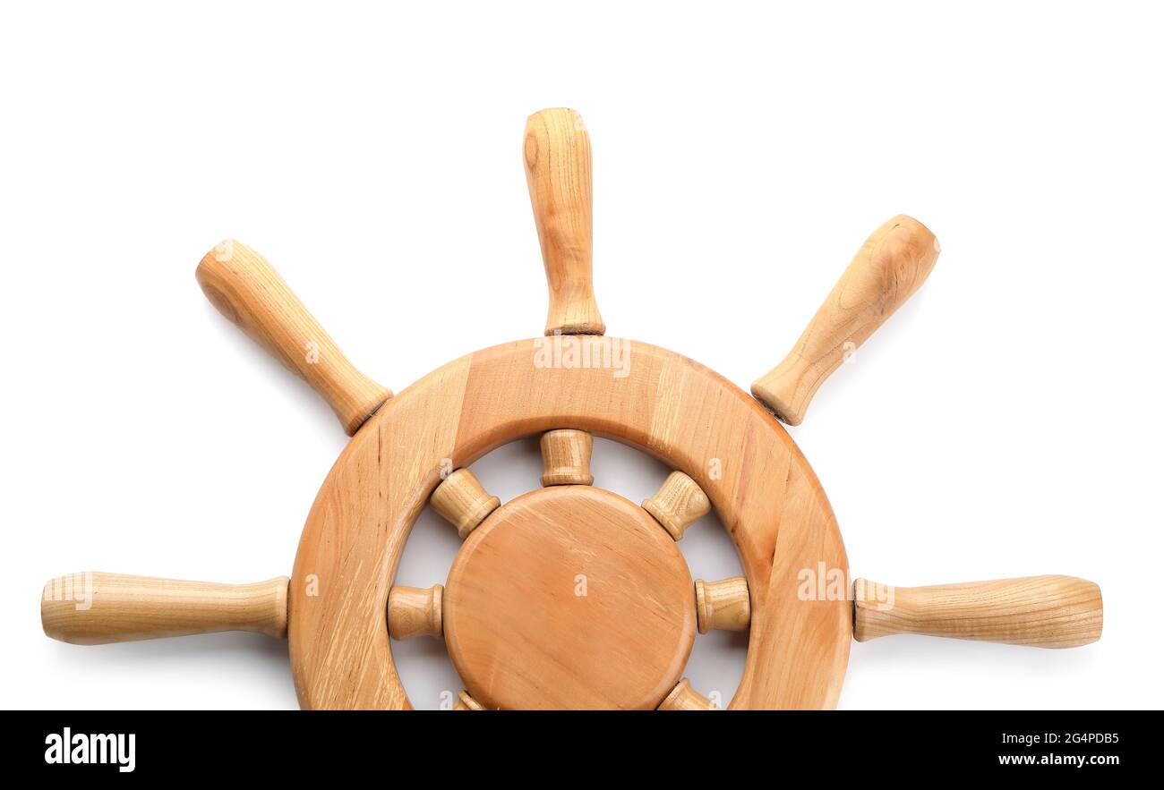Ship helm isolated on white Stock Photo - Alamy