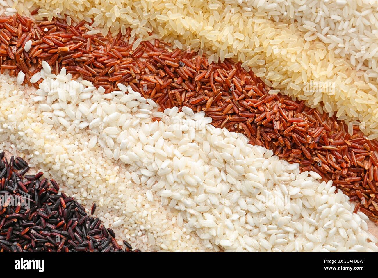 Different types of raw rice as background, closeup Stock Photo - Alamy