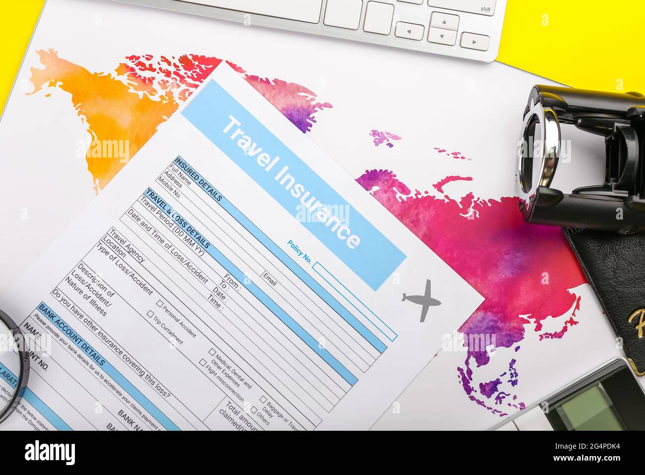 Composition with travel insurance on map Stock Photo - Alamy