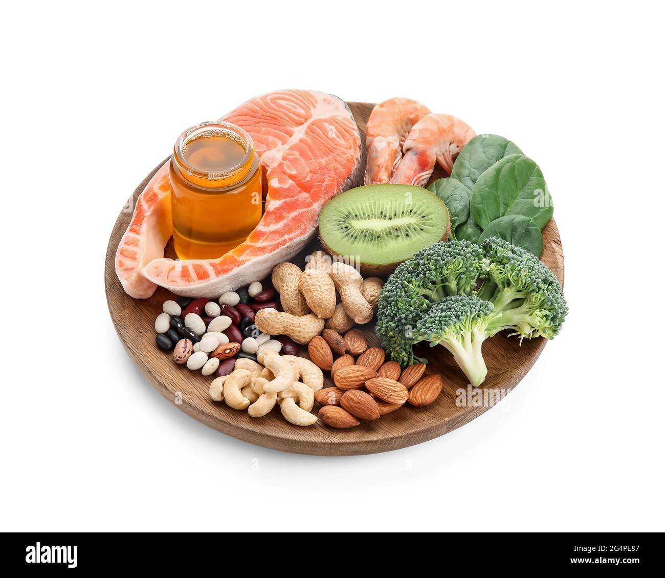 Plate with healthy products rich in vitamin E on white background Stock ...