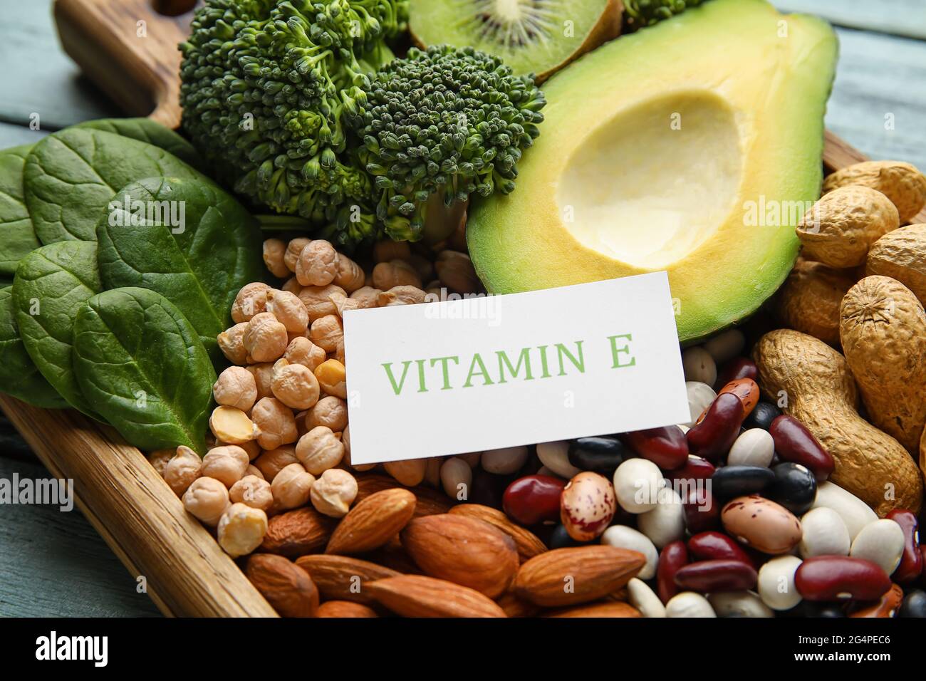 Board with healthy products rich in vitamin E, closeup Stock Photo - Alamy