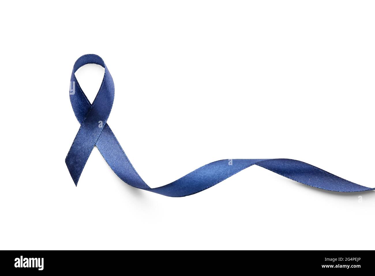 Blue ribbon on white background. Colon cancer concept Stock Photo - Alamy