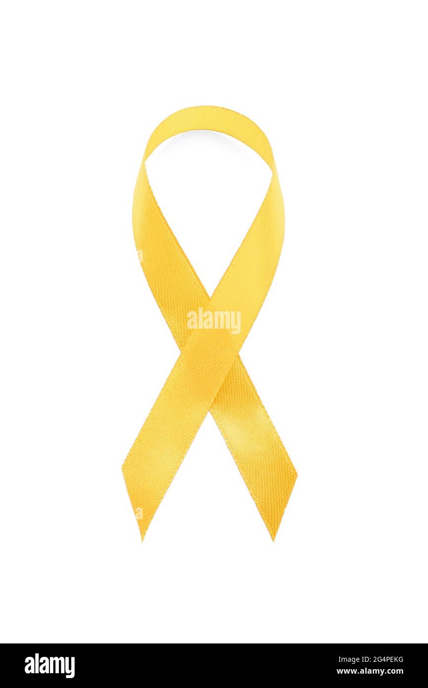 Yellow ribbon on white background. Cancer awareness concept Stock Photo ...