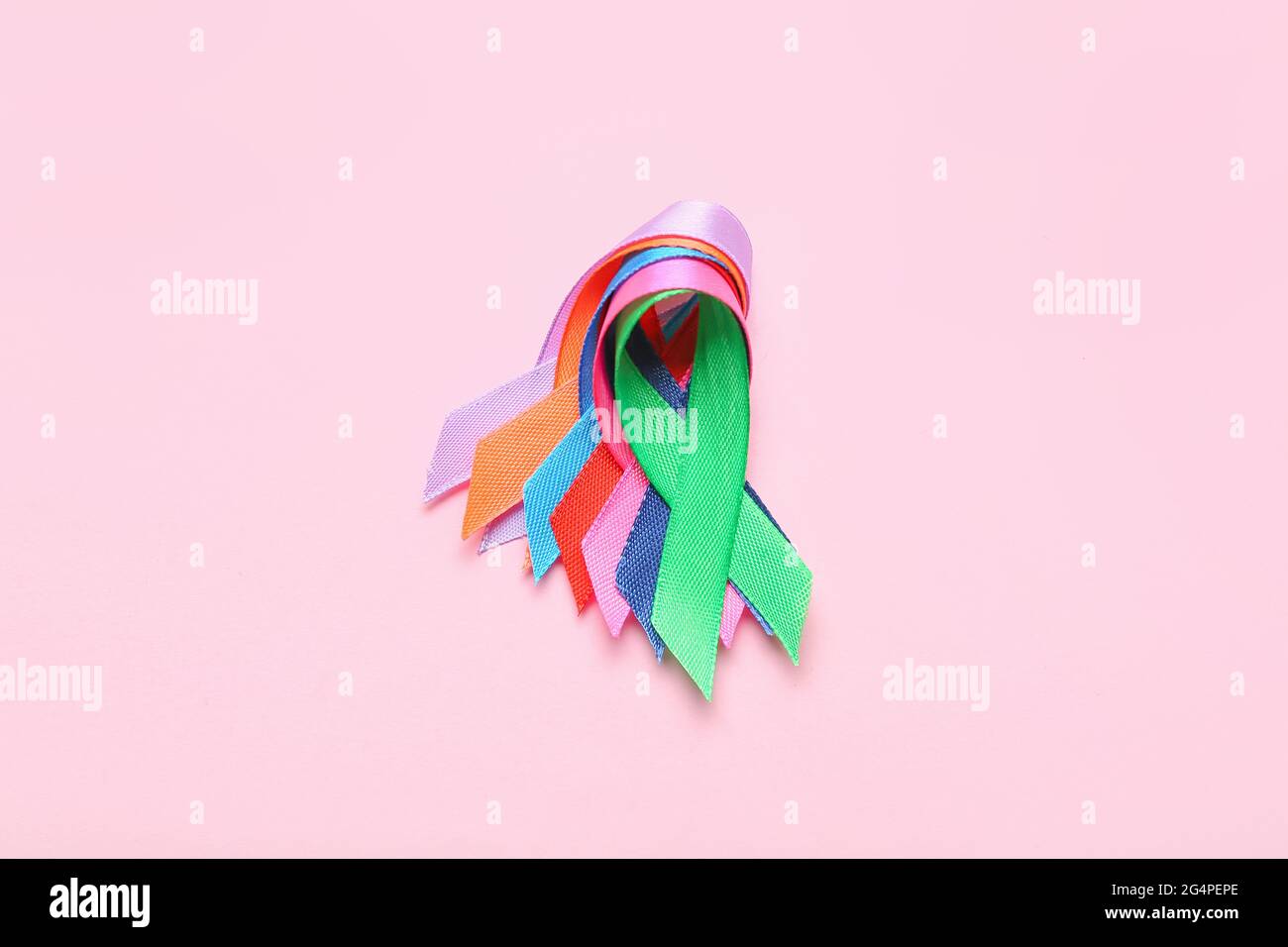 Different awareness ribbons on color background Stock Photo - Alamy