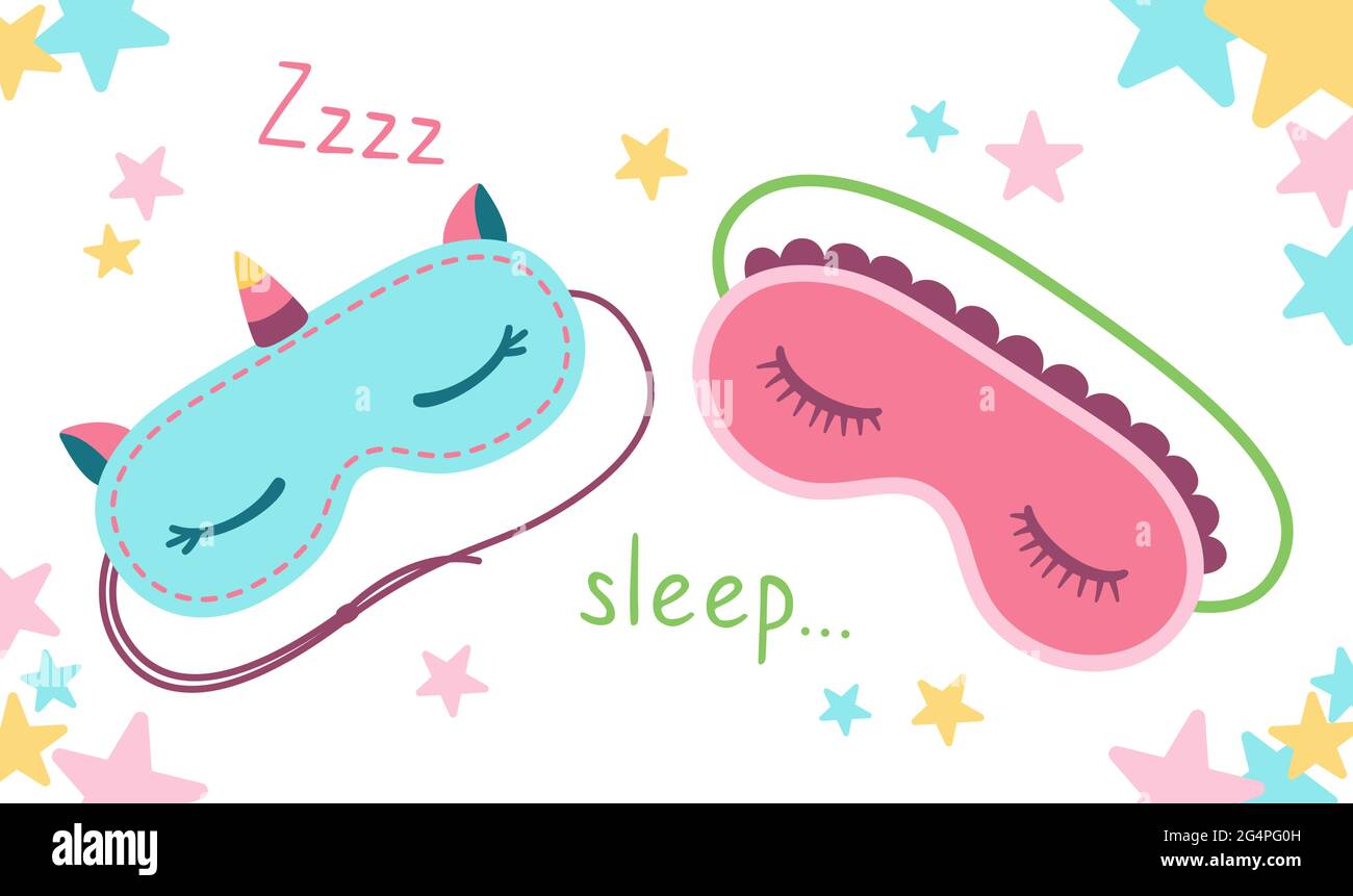 Sleeping mask flat cartoon card. Sleep beauty masks, eye protection ...