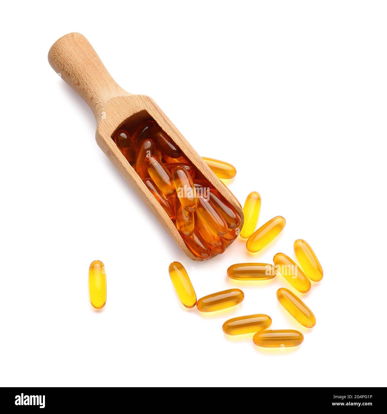 Scoop with fish oil capsules on white background Stock Photo - Alamy