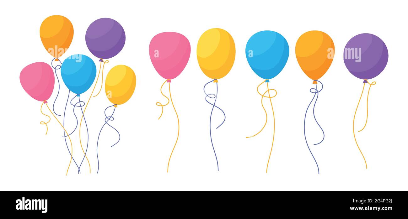 Bunch Balloon birthday colored cartoon set. Bright multicolor glossy ...