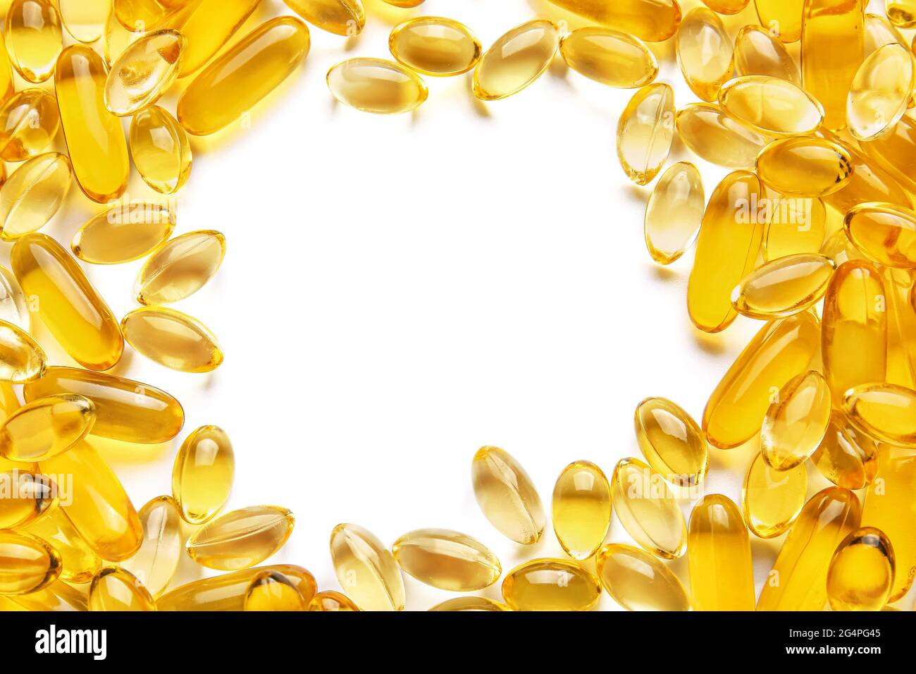 Frame made of fish oil capsules on white background Stock Photo - Alamy