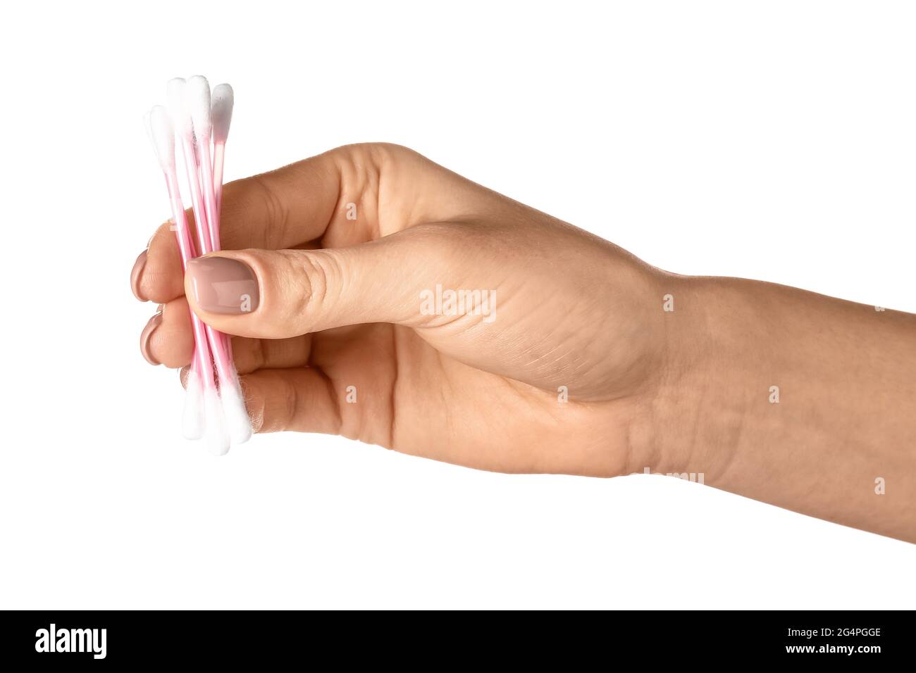 Female hand with cotton buds on white background Stock Photo - Alamy