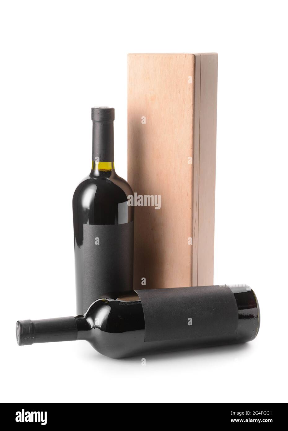Box with bottles of wine on white background Stock Photo - Alamy