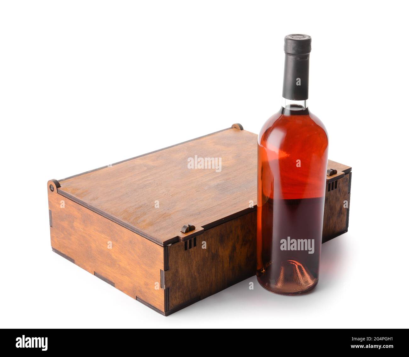 Box with bottle of wine on white background Stock Photo - Alamy