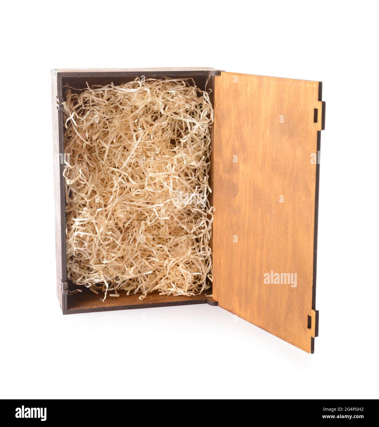Open wine box on white background Stock Photo - Alamy